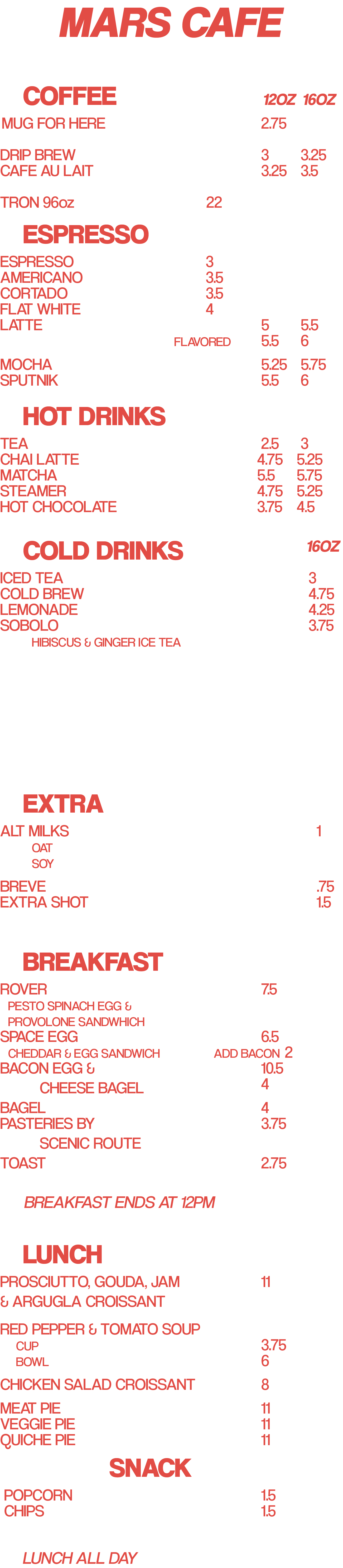 Menu – Mars Cafe