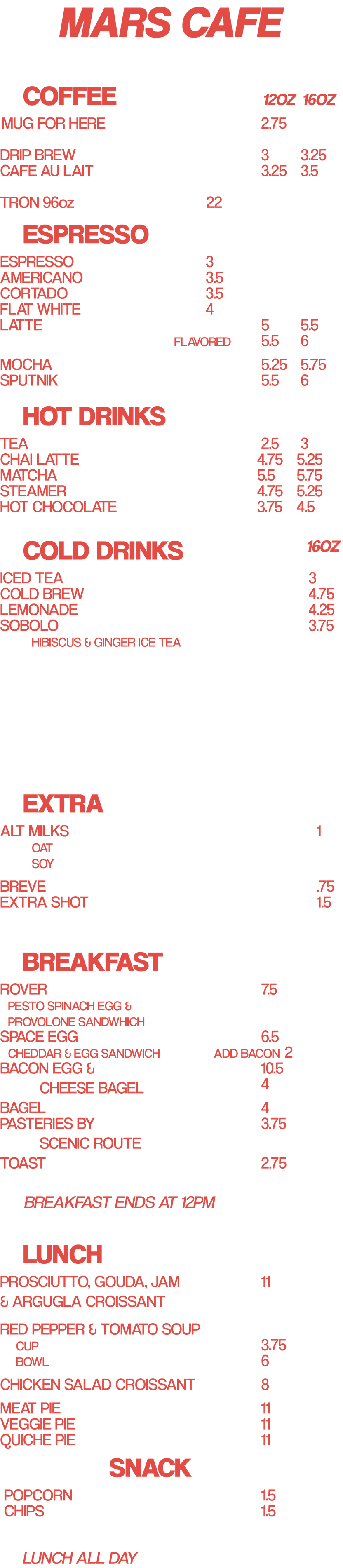 Menu – Mars Cafe